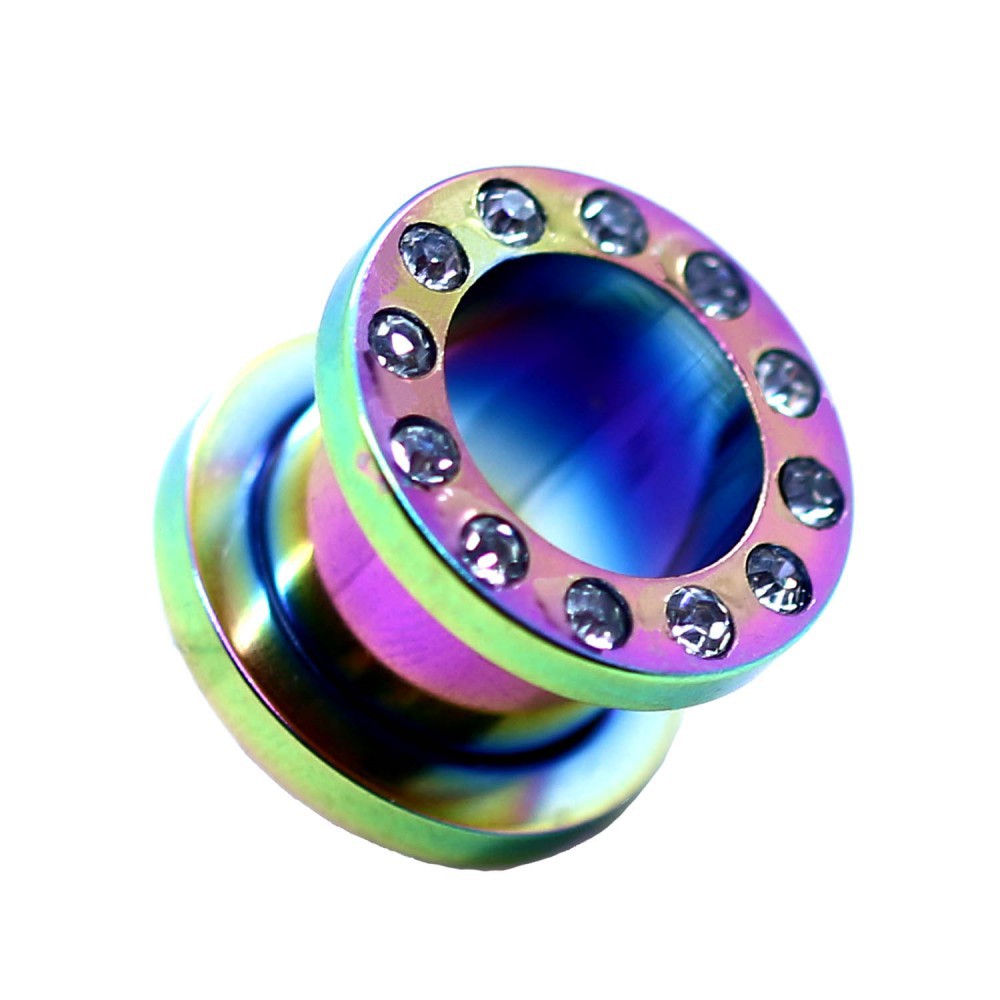 Flesh Tunnel Ear Plug Piercing Rhinestone Zirkonia Blue Red Green ...